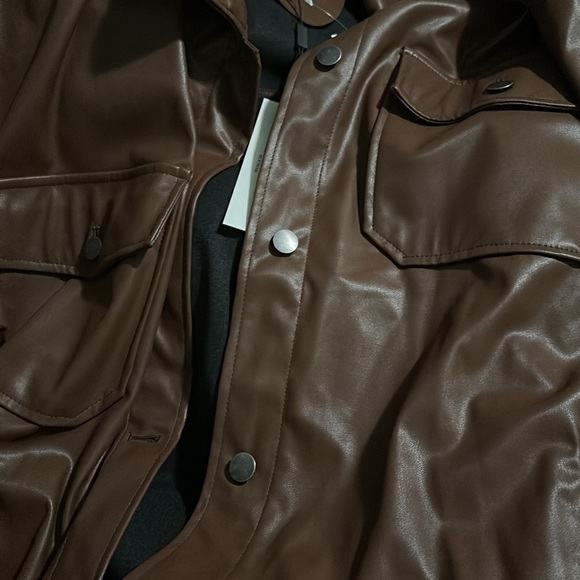 Vigoss | Jackets & Coats | Nwt Vigoss Faux Leather Shacket Chocolate ...